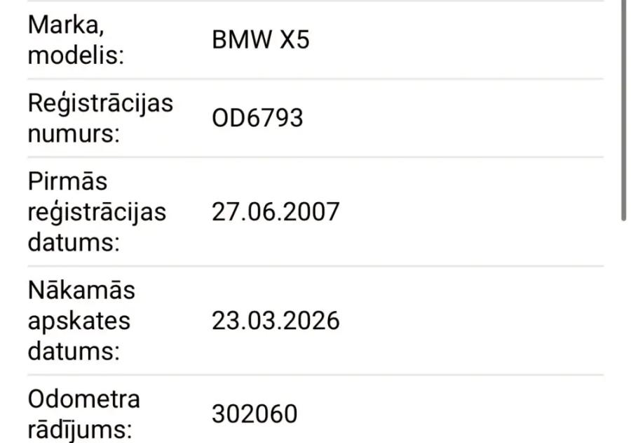 Grey BMW X5 2007 in Riga, with an engine capacity of 3.00 L and mileage of 305 thousand km for 7490 €, photo 38 on AUTOMOTO.COM.LV