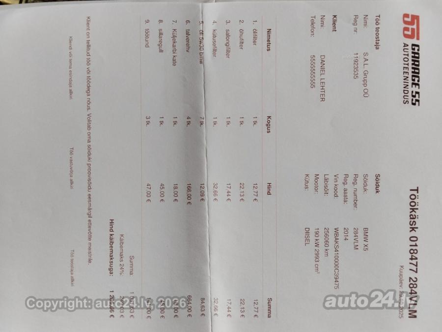 BMW X5 2014 in Tartu, with an engine capacity of 3.00 L and mileage of 283 thousand km for 16200 €, photo 14 on AUTOMOTO.COM.LV
