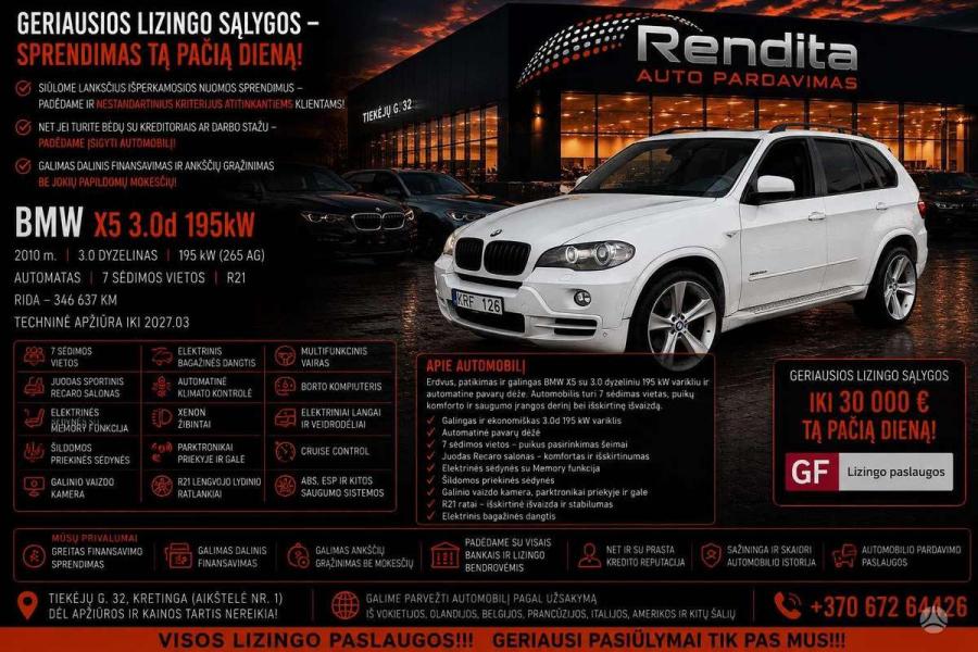 White BMW X5 2010 in Kretinga, with an engine capacity of 2.99 L and mileage of 347 thousand km for 8499 €, photo 38 on AUTOMOTO.COM.LV