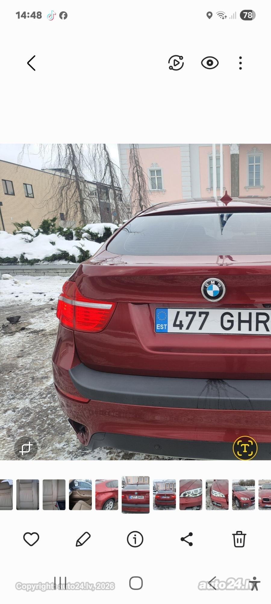 Red BMW X6 2008 in Tallinn, with an engine capacity of 3.00 L and mileage of 247 thousand km for 12500 €, photo 6 on AUTOMOTO.COM.LV