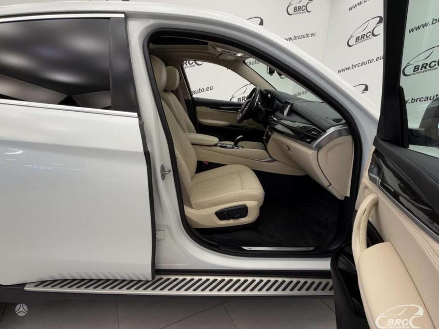 White BMW X6 2016 in Vilnius, with an engine capacity of 2.98 L and mileage of 143 thousand km for 19900 €, photo 6 on AUTOMOTO.COM.LV