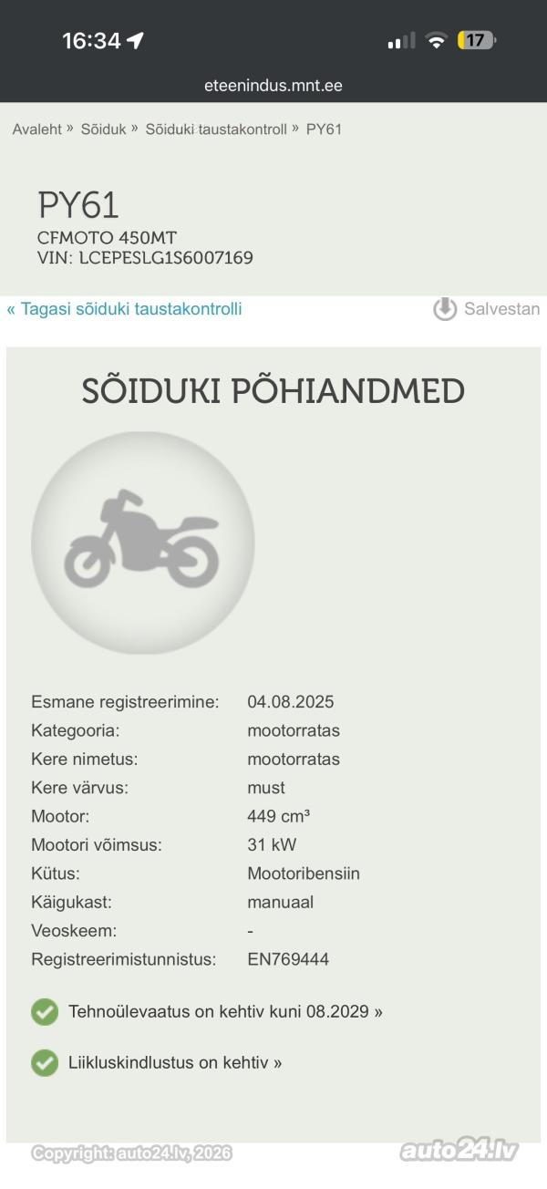 Черный CFMOTO 450 MT 2025 в Тарту, объемом двигателя 0.45 л и пробегом 2 тыс. км за 6500 €, фото 9 на AUTOMOTO.COM.LV