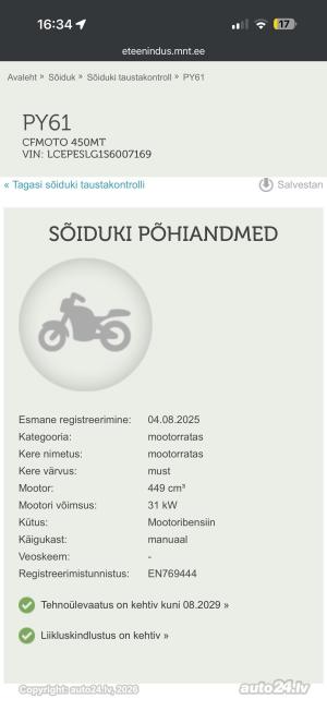 Black CFMOTO 450 MT 2025 in Tartu, with an engine capacity of 0.45 L and mileage of 2 thousand km for 6500 €, photo 10 on AUTOMOTO.COM.LV
