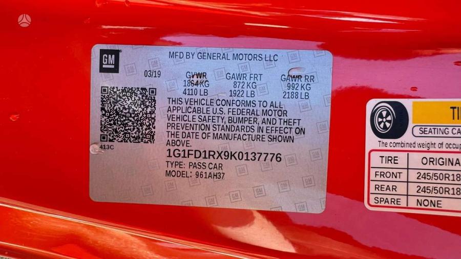 Oranžs Chevrolet Camaro 2019 Ukmergė, ar dzinēja tilpumu 2.00 L un nobraukumu 93 tūkst. km par 8999 €, foto 15 vietnē AUTOMOTO.COM.LV