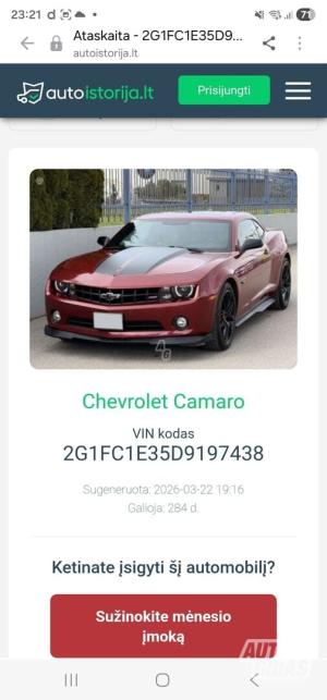 Red Chevrolet Camaro 2013 in Vilnius, with an engine capacity of 3.60 L and mileage of 186 thousand km for 13700 €, photo  on AUTOMOTO.COM.LV