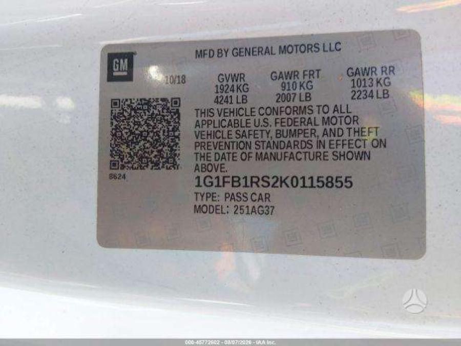 Balts Chevrolet Camaro 2019 Klaipėda, ar dzinēja tilpumu 3.60 L un nobraukumu 187 tūkst. km par 7050 €, foto 14 vietnē AUTOMOTO.COM.LV