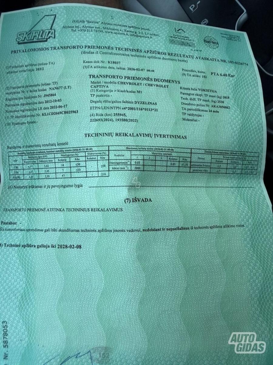 Шевроле Каптива 2012 в Вильнюс, объемом двигателя 2.20 л и пробегом 259 тыс. км за 4900 €, фото 18 на AUTOMOTO.COM.LV