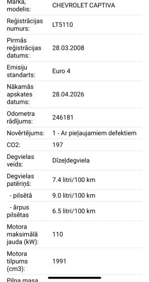 Grey Chevrolet Captiva 2008 in Riga, with an engine capacity of 2.00 L and mileage of 247 thousand km for 2300 €, photo 18 on AUTOMOTO.COM.LV
