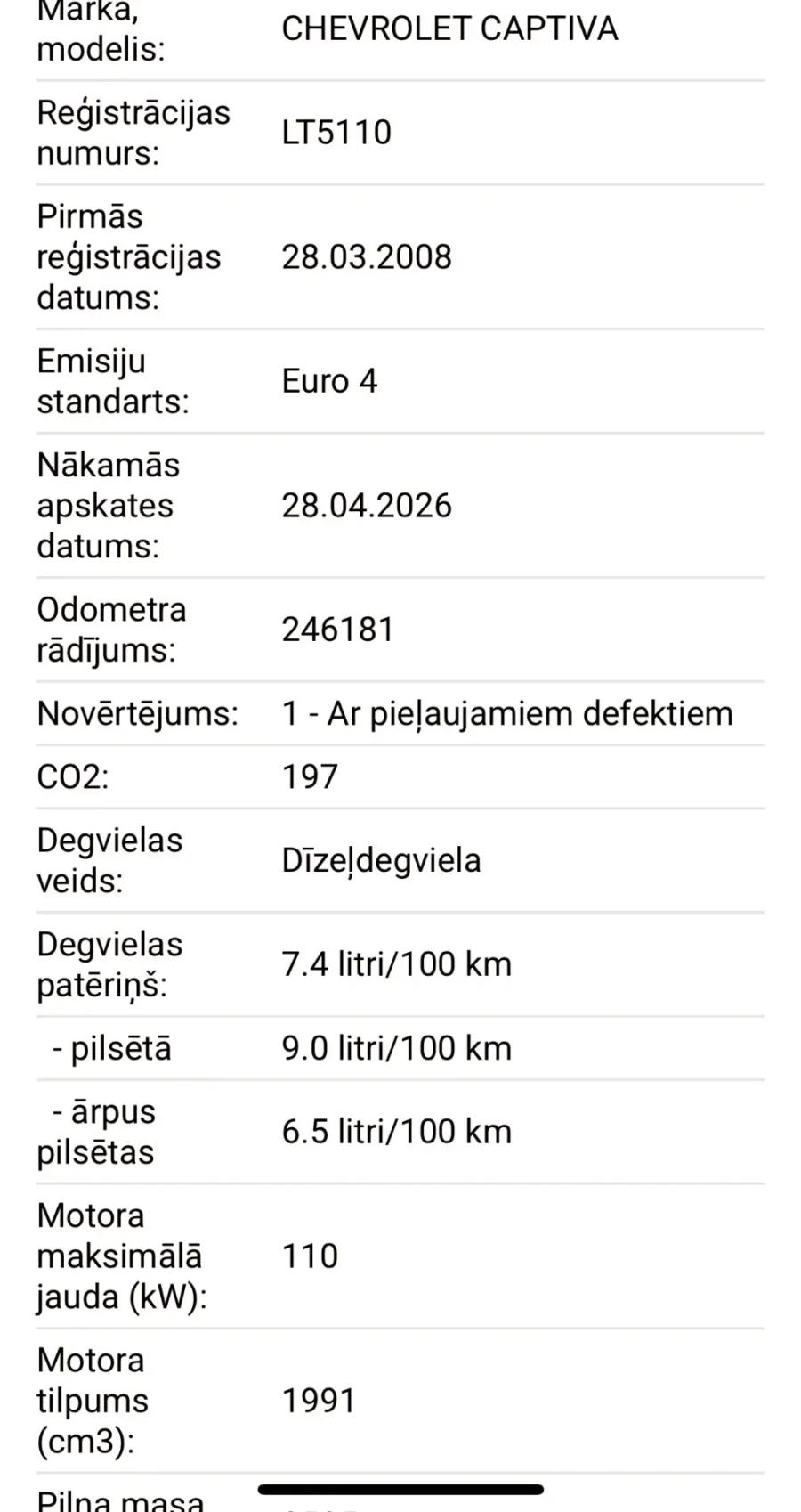 Grey Chevrolet Captiva 2008 in Riga, with an engine capacity of 2.00 L and mileage of 247 thousand km for 2300 €, photo 18 on AUTOMOTO.COM.LV
