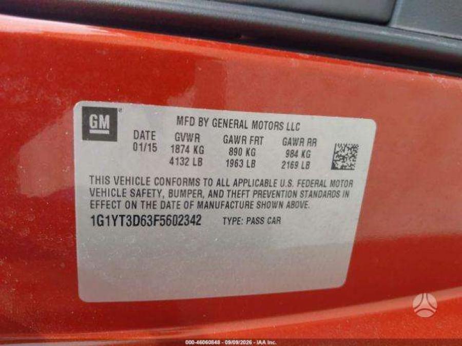 Oranžs Chevrolet Corvette 2015 Klaipėda, ar dzinēja tilpumu 6.20 L un nobraukumu 67 tūkst. km par 8500 €, foto 10 vietnē AUTOMOTO.COM.LV