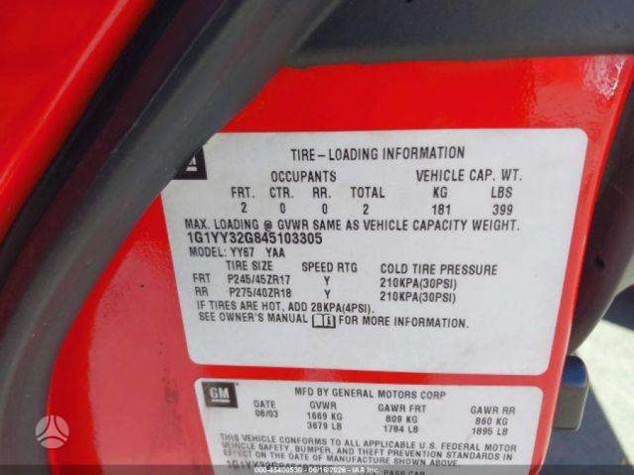 Red Chevrolet Corvette 2004 in Klaipeda, with an engine capacity of 0.00 L and mileage of 157 thousand km for 7725 €, photo 10 on AUTOMOTO.COM.LV