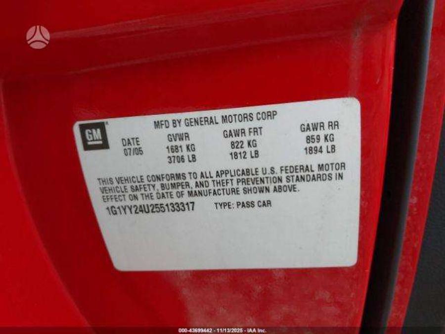 Sarkans Chevrolet Corvette 2005 Klaipėda, ar dzinēja tilpumu 6.00 L un nobraukumu 120 tūkst. km par 7000 €, foto 9 vietnē AUTOMOTO.COM.LV