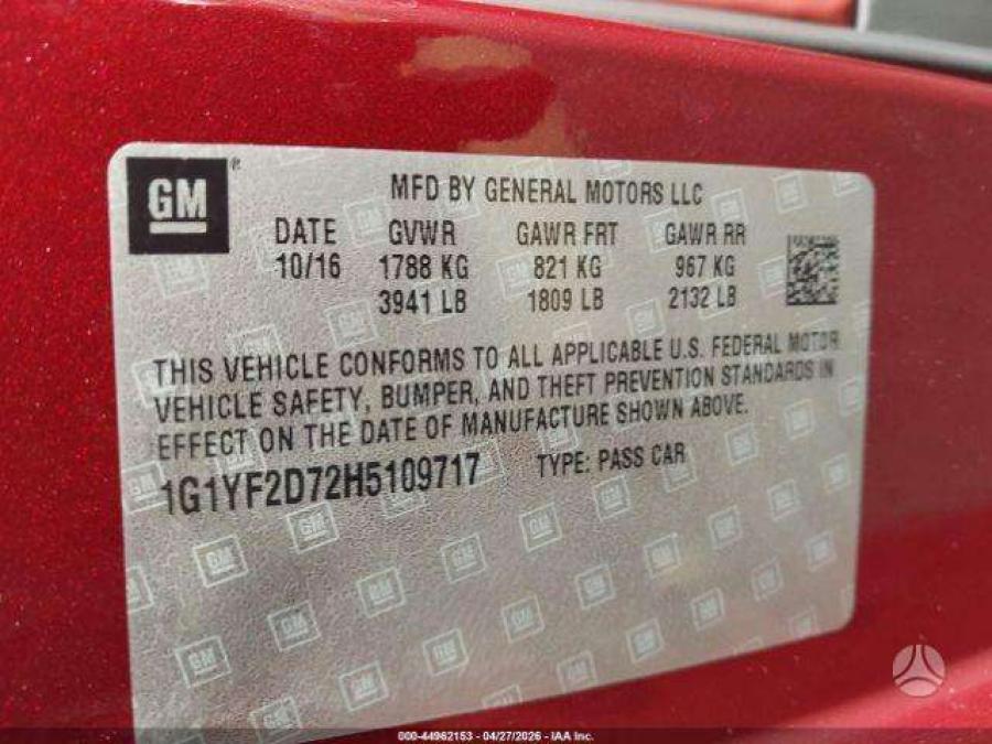 Red Chevrolet Corvette 2017 in Klaipeda, with an engine capacity of 6.16 L and mileage of 121 thousand km for 19000 €, photo 16 on AUTOMOTO.COM.LV