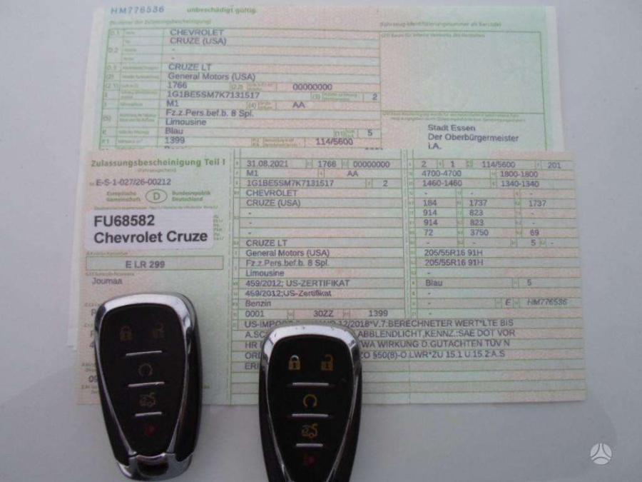 Blue Chevrolet Cruze 2021 in Siauliai, with an engine capacity of 1.40 L and mileage of 112 thousand km for 6950 €, photo 7 on AUTOMOTO.COM.LV