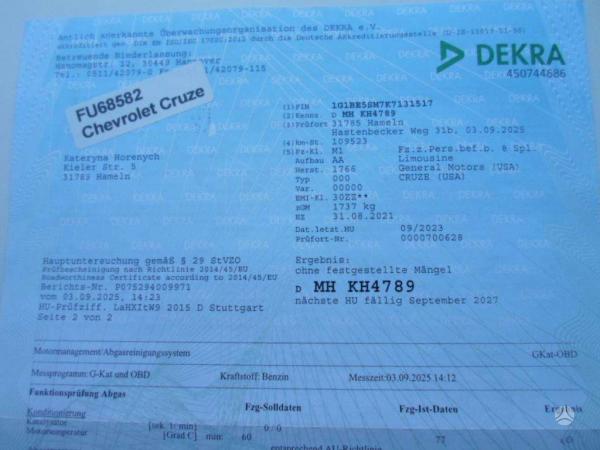 Синий Шевроле Круз 2021 в Шяуляй, объемом двигателя 1.40 л и пробегом 112 тыс. км за 6950 €, фото 7 на AUTOMOTO.COM.LV