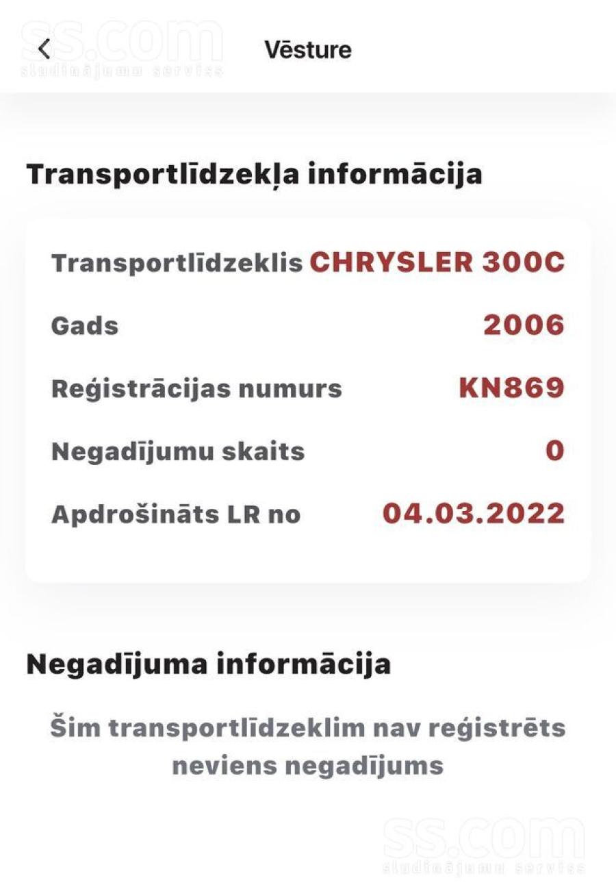 Black Chrysler 300C 2006 in Riga, with an engine capacity of 3.00 L and mileage of 292 thousand km for 3900 €, photo 30 on AUTOMOTO.COM.LV