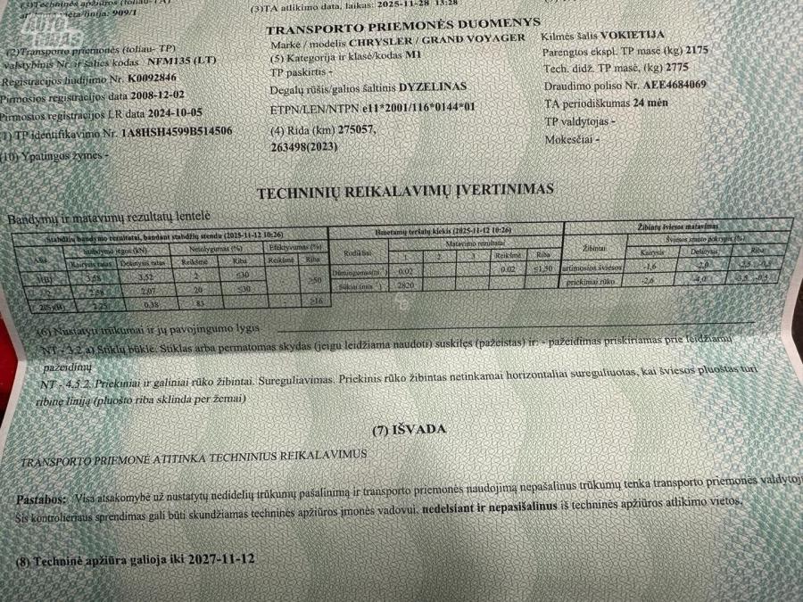 Черный Крайслер Гранд Вояджер 2008 в Висагинас, объемом двигателя 2.80 л и пробегом 276 тыс. км за 4950 €, фото 17 на AUTOMOTO.COM.LV