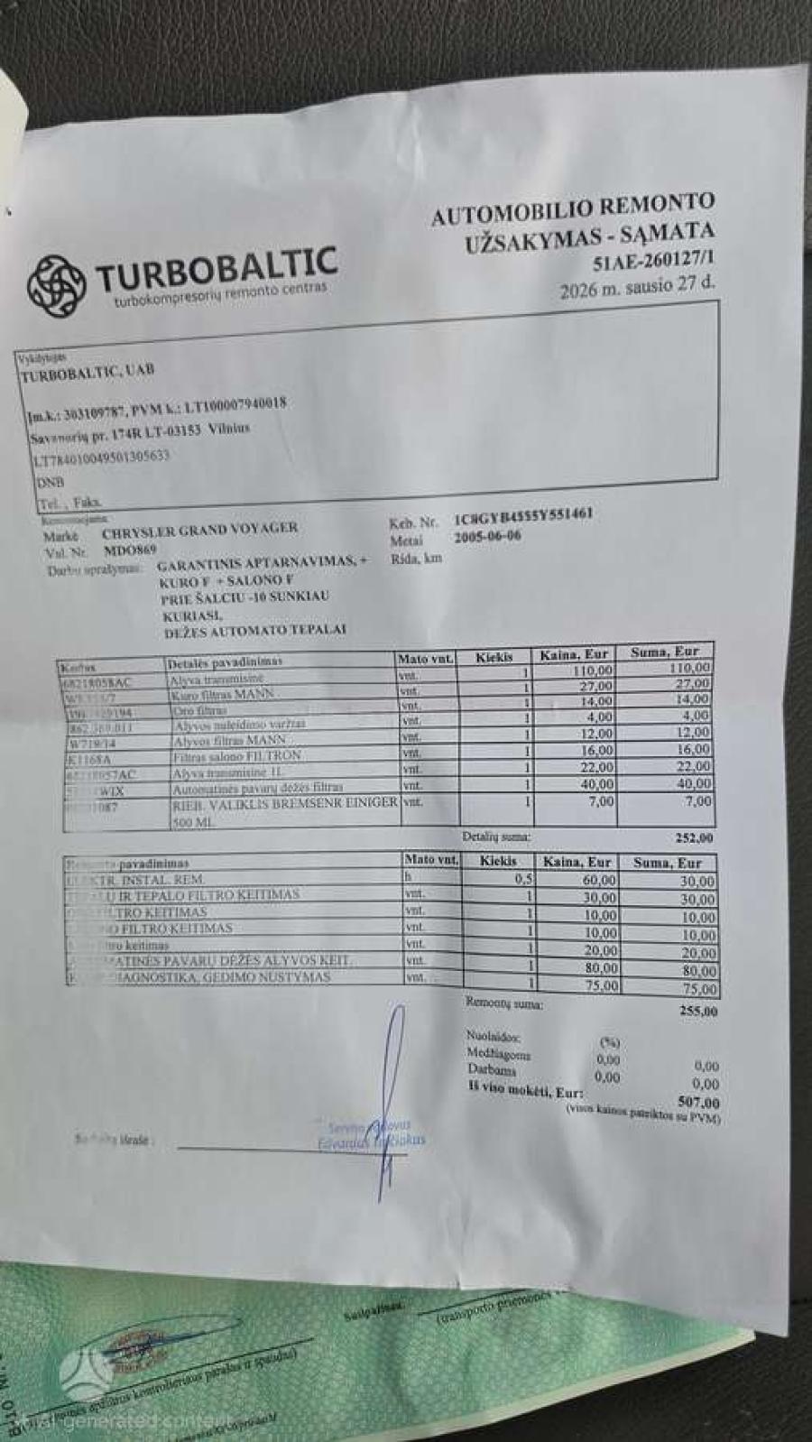 Черный Крайслер Гранд Вояджер 2005 в Вильнюс, объемом двигателя 2.78 л и пробегом 437 тыс. км за 2000 €, фото 23 на AUTOMOTO.COM.LV