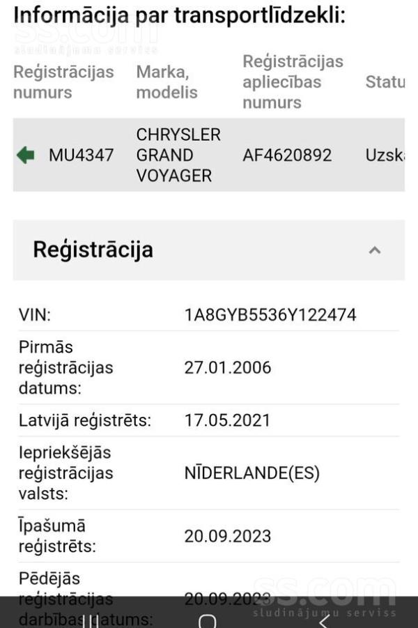 Black Chrysler Grand Voyager 2006 in Rezekne, with an engine capacity of 2.80 L and mileage of 26 thousand km for 1900 €, photo 8 on AUTOMOTO.COM.LV