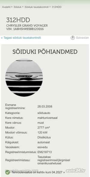 Черный Крайслер Гранд Вояджер 2008 в Тарту, объемом двигателя 2.80 л и пробегом 265 тыс. км за 3499 €, фото 23 на AUTOMOTO.COM.LV