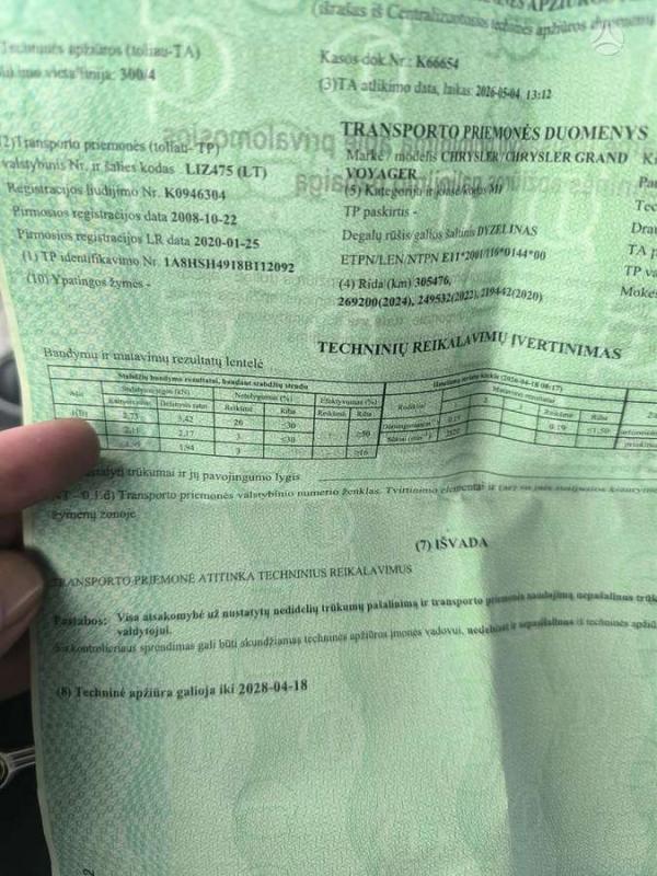 Синий Крайслер Гранд Вояджер 2008 в Вильнюс, объемом двигателя 2.80 л и пробегом 300 тыс. км за 1200 €, фото 6 на AUTOMOTO.COM.LV