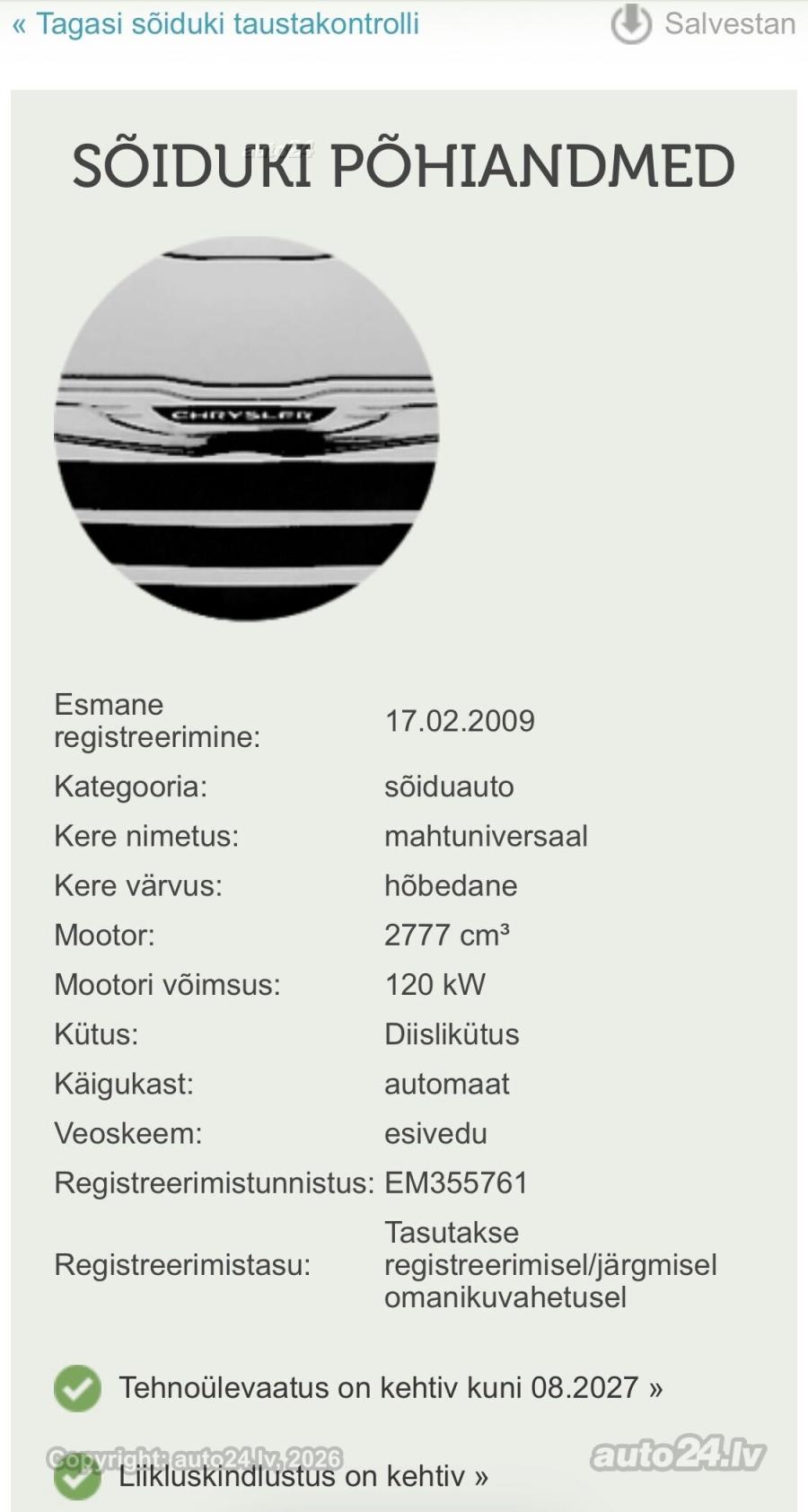Grey Chrysler Grand Voyager 2009 in Tartu, with an engine capacity of 2.80 L and mileage of 281 thousand km for 3599 €, photo 20 on AUTOMOTO.COM.LV