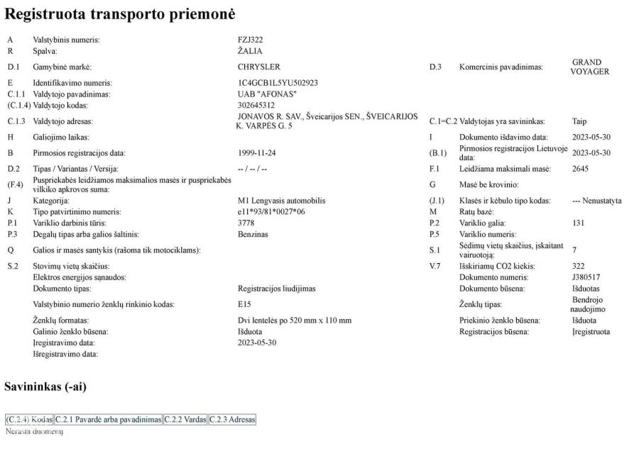 Chrysler Grand Voyager 1999 Kauņa, ar dzinēja tilpumu 3.80 L un nobraukumu 248 tūkst. km par 1000 €, foto 12 vietnē AUTOMOTO.COM.LV