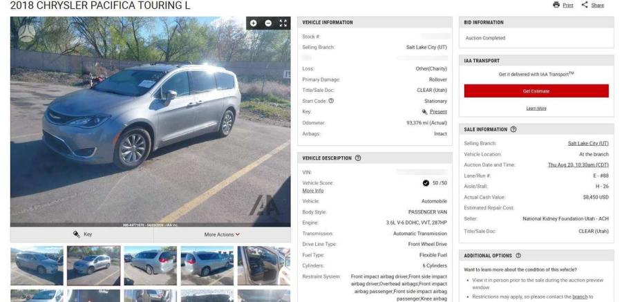 Pelēks Chrysler Pacifica 2018 Kauņa, ar dzinēja tilpumu 3.61 L un nobraukumu 148 tūkst. km par 9999 €, foto 13 vietnē AUTOMOTO.COM.LV