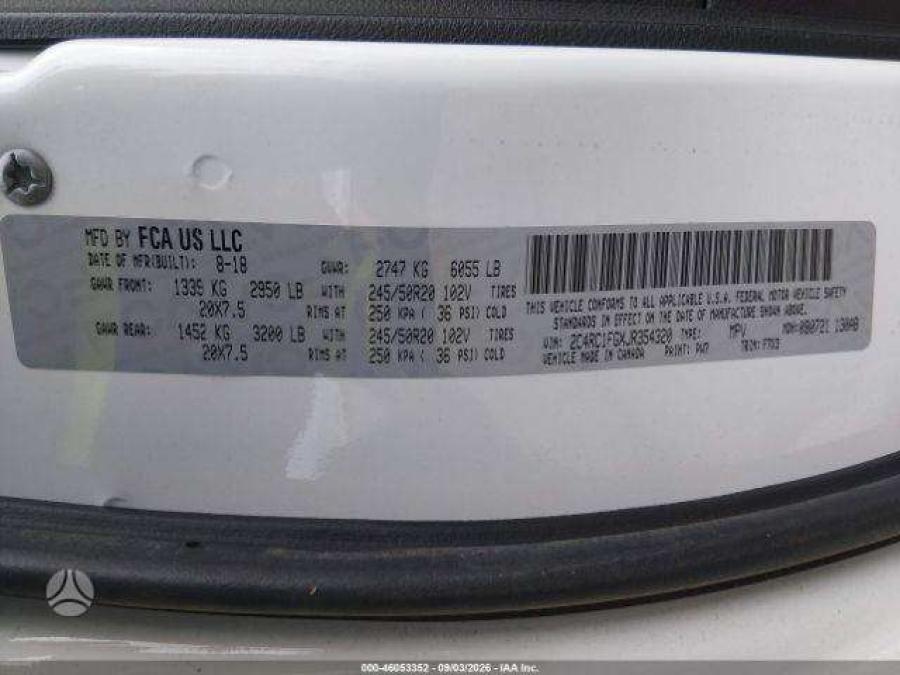 Balts Chrysler Pacifica 2018 Klaipėda, ar dzinēja tilpumu 3.61 L un nobraukumu 154 tūkst. km par 3000 €, foto 10 vietnē AUTOMOTO.COM.LV