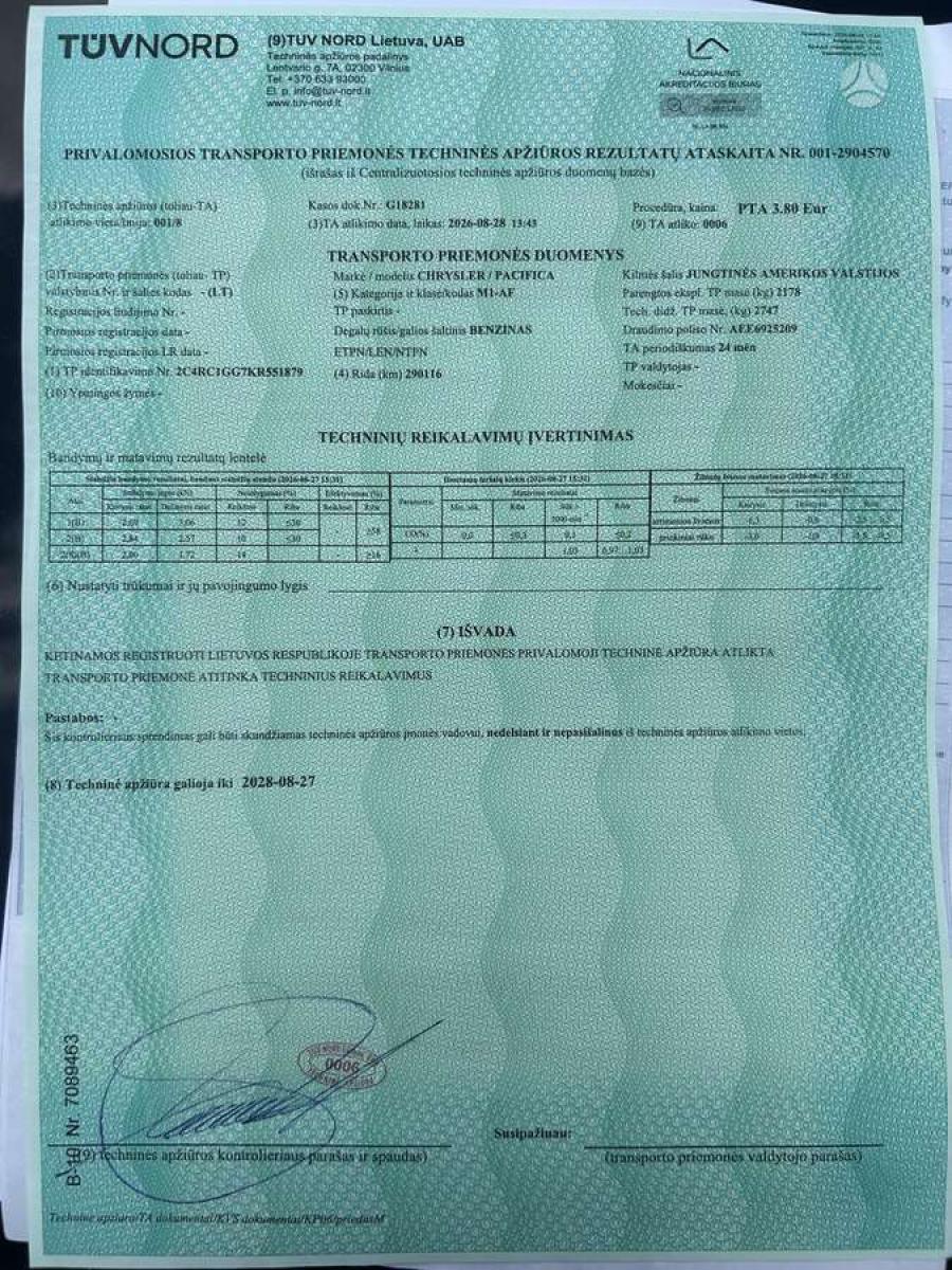 Белый Крайслер Пасифик 2019 в Вильнюс, объемом двигателя 3.60 л и пробегом 290 тыс. км за 14500 €, фото 13 на AUTOMOTO.COM.LV