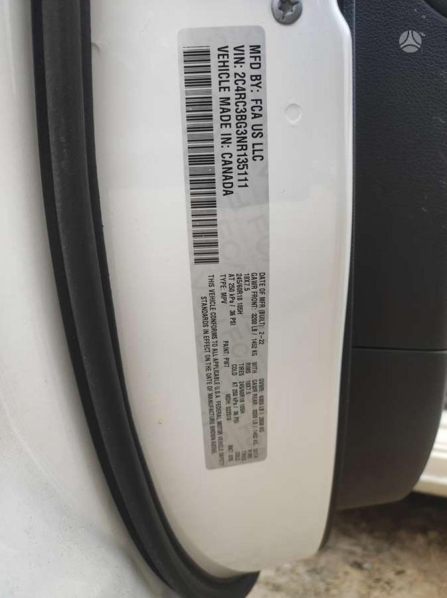 Balts Chrysler Pacifica 2022 Kauņa, ar dzinēja tilpumu 3.60 L un nobraukumu 72 tūkst. km par 12400 €, foto 29 vietnē AUTOMOTO.COM.LV