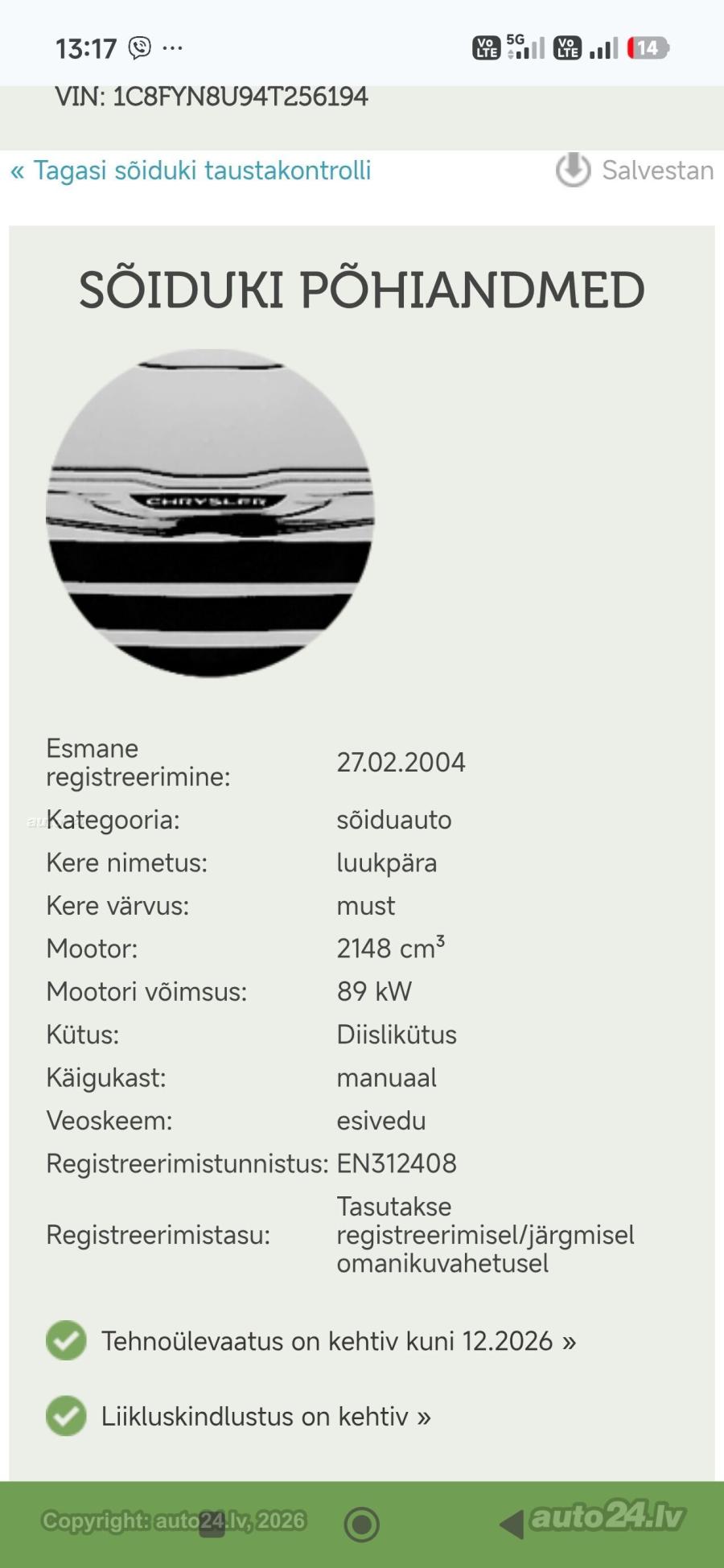 Melns Chrysler PT Cruiser 2004 Tartu, ar dzinēja tilpumu 2.10 L un nobraukumu 244 tūkst. km par 999 €, foto 12 vietnē AUTOMOTO.COM.LV