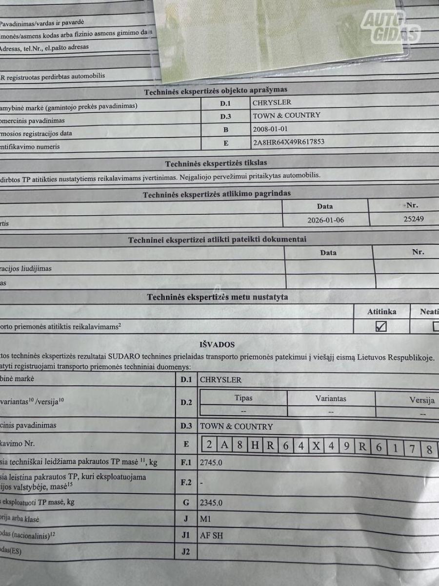 Красный Крайслер Таун Кантри 2008 в Кретинга, объемом двигателя 4.00 л и пробегом 57 тыс. км за 4800 €, фото 15 на AUTOMOTO.COM.LV