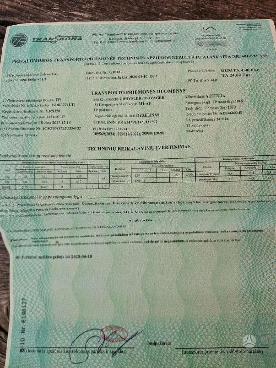 Zils Chrysler Voyager 2002 Plungė, ar dzinēja tilpumu 2.50 L un nobraukumu 334 tūkst. km par 1150 €, foto 8 vietnē AUTOMOTO.COM.LV