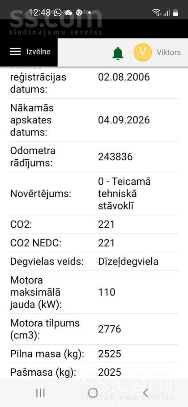Grey Chrysler Voyager 2006 in Cesis, with an engine capacity of 2.80 L and mileage of 248 thousand km for 2700 €, photo 9 on AUTOMOTO.COM.LV
