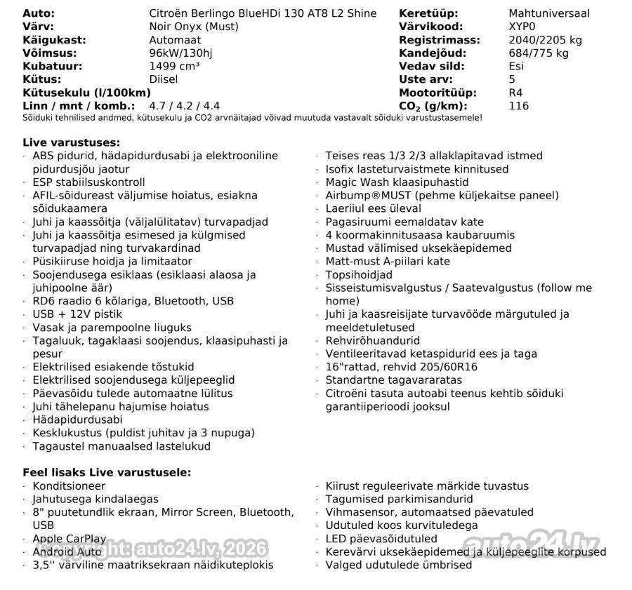 Melns Citroen Berlingo 2019 Tartu, ar dzinēja tilpumu 1.50 L un nobraukumu 96 tūkst. km par 14900 €, foto 18 vietnē AUTOMOTO.COM.LV