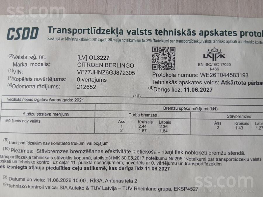 Blue Citroen Berlingo 2017 in Riga, with an engine capacity of 1.20 L and mileage of 212 thousand km for 4499 €, photo 21 on AUTOMOTO.COM.LV