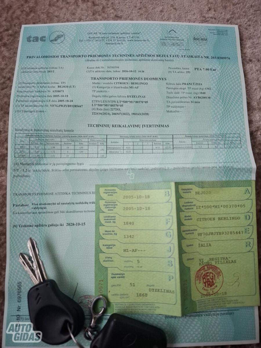 Citroen Berlingo 2005 Elektrėnai, ar dzinēja tilpumu 1.90 L un nobraukumu 227 tūkst. km par 1490 €, foto 3 vietnē AUTOMOTO.COM.LV