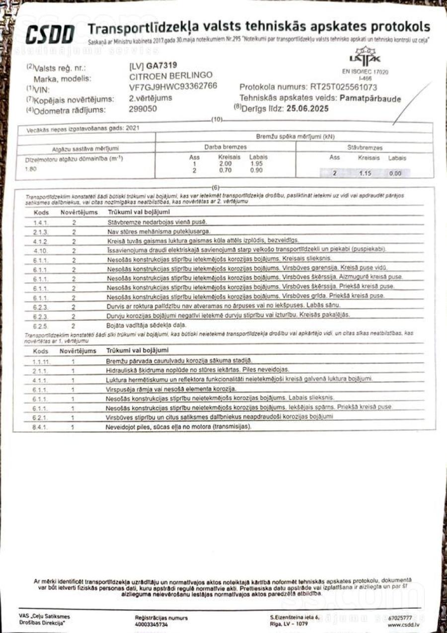 Citroen Berlingo 2006 in Riga, with an engine capacity of 1.60 L and mileage of 299 thousand km for 450 €, photo 12 on AUTOMOTO.COM.LV
