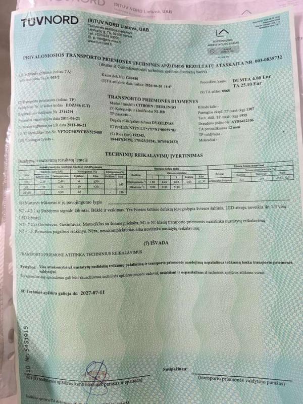Белый Ситроен Берлинго 2011 в Вильнюс, объемом двигателя 1.56 л и пробегом 194 тыс. км за 1300 €, фото 11 на AUTOMOTO.COM.LV