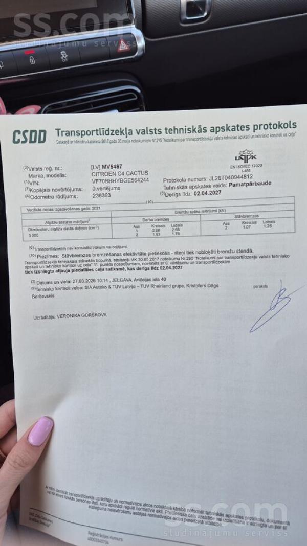 White Citroen C4 Cactus 2016 in Jelgava, with an engine capacity of 1.60 L and mileage of 236 thousand km for 6200 €, photo 8 on AUTOMOTO.COM.LV