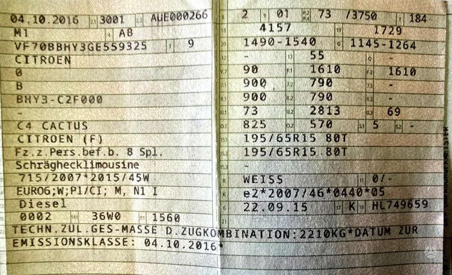 Белый Ситроен C4 Кактус 2016 в Кретинга, объемом двигателя 1.56 л и пробегом 167 тыс. км за 5650 €, фото 31 на AUTOMOTO.COM.LV