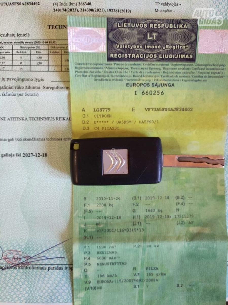 Ситроен C4 Grand Picasso 2010 в Блюджяй, объемом двигателя 1.60 л и пробегом 266 тыс. км за 2430 €, фото 4 на AUTOMOTO.COM.LV