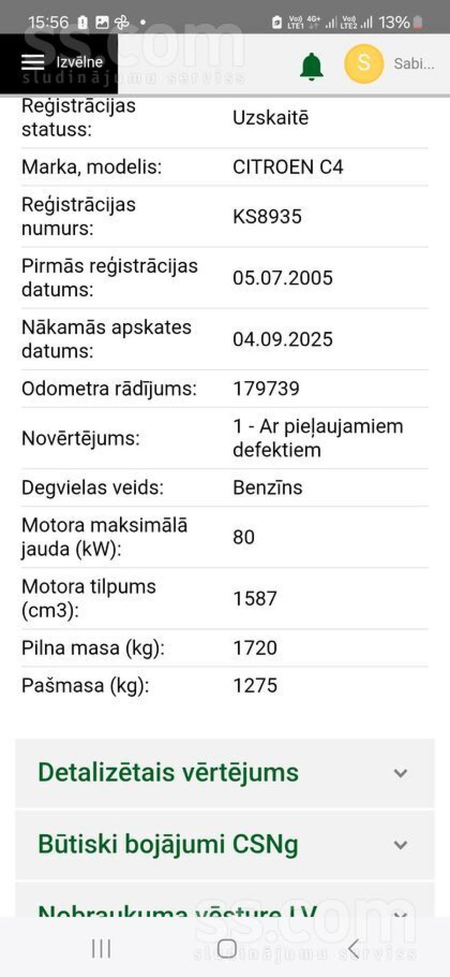 Ситроен С4 2005 в Рига, объемом двигателя 1.60 л и пробегом 185 тыс. км за 1300 €, фото 12 на AUTOMOTO.COM.LV