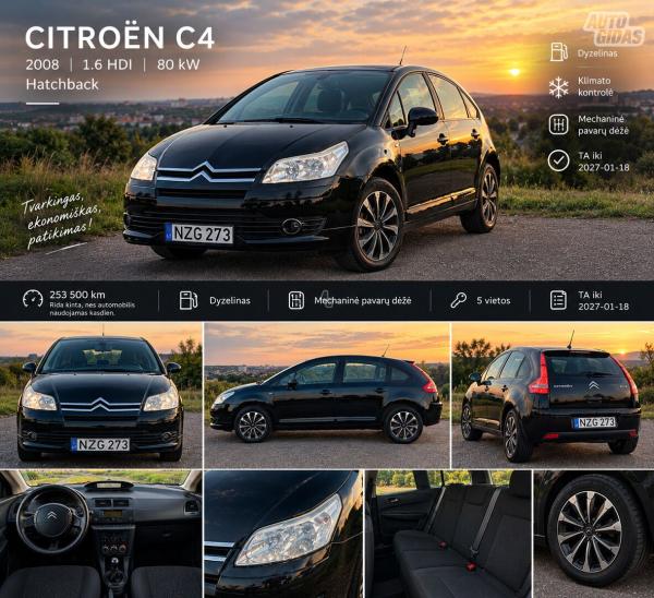 Citroen C4 2008 Viļņa vietnē Citroen C4 2008 Viļņa, ar dzinēja tilpumu 1.60 L un nobraukumu 254 tūkst. km par 1100 €, foto 1 vietnē AUTOMOTO.COM.LV