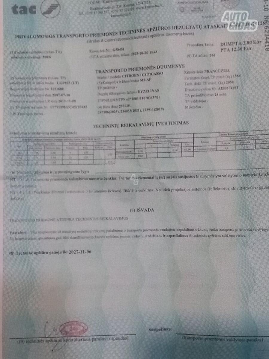 Серый Ситроен С4 Пикассо 2008 в Вилкавишкис, объемом двигателя 1.60 л и пробегом 260 тыс. км за 1499 €, фото 20 на AUTOMOTO.COM.LV