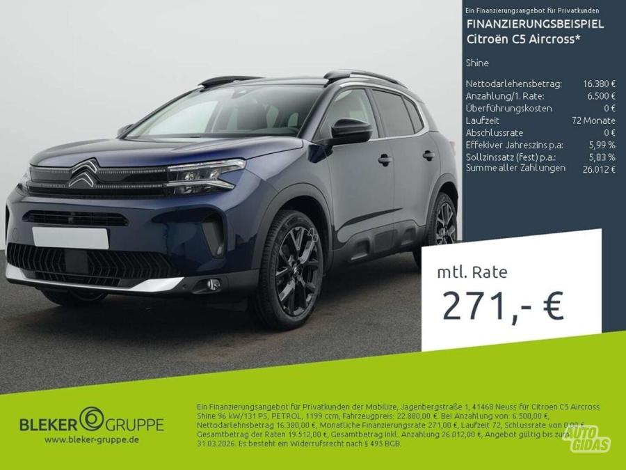 Blue Citroen C5 Aircross 2024 in Kaunas, with an engine capacity of 1.20 L and mileage of 11 thousand km for 25366 €, photo 1 on AUTOMOTO.COM.LV
