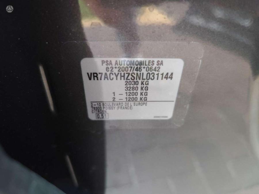 Grey Citroen C5 Aircross 2022 in Kalvarija, with an engine capacity of 1.50 L and mileage of 92 thousand km for 17606 €, photo 17 on AUTOMOTO.COM.LV