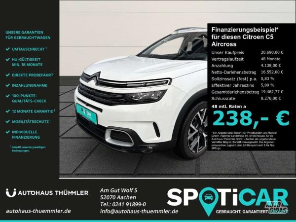 White Citroen C5 Aircross 2020 in Kaunas, with an engine capacity of 1.60 L and mileage of 28 thousand km for 23111 €, photo 1 on AUTOMOTO.COM.LV