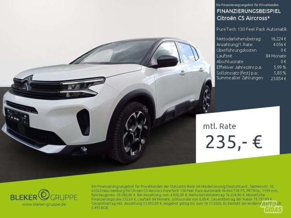 White Citroen C5 Aircross 2022 in Kaunas, with an engine capacity of 1.20 L and mileage of 20 thousand km for 22688 €, photo 1 on AUTOMOTO.COM.LV